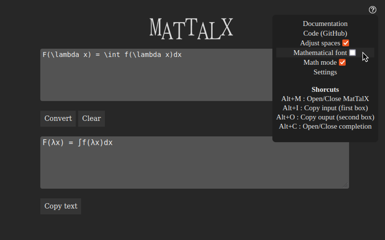 MatTalX - Write math symbols