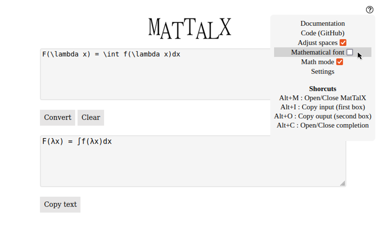 MatTalX - Write math symbols