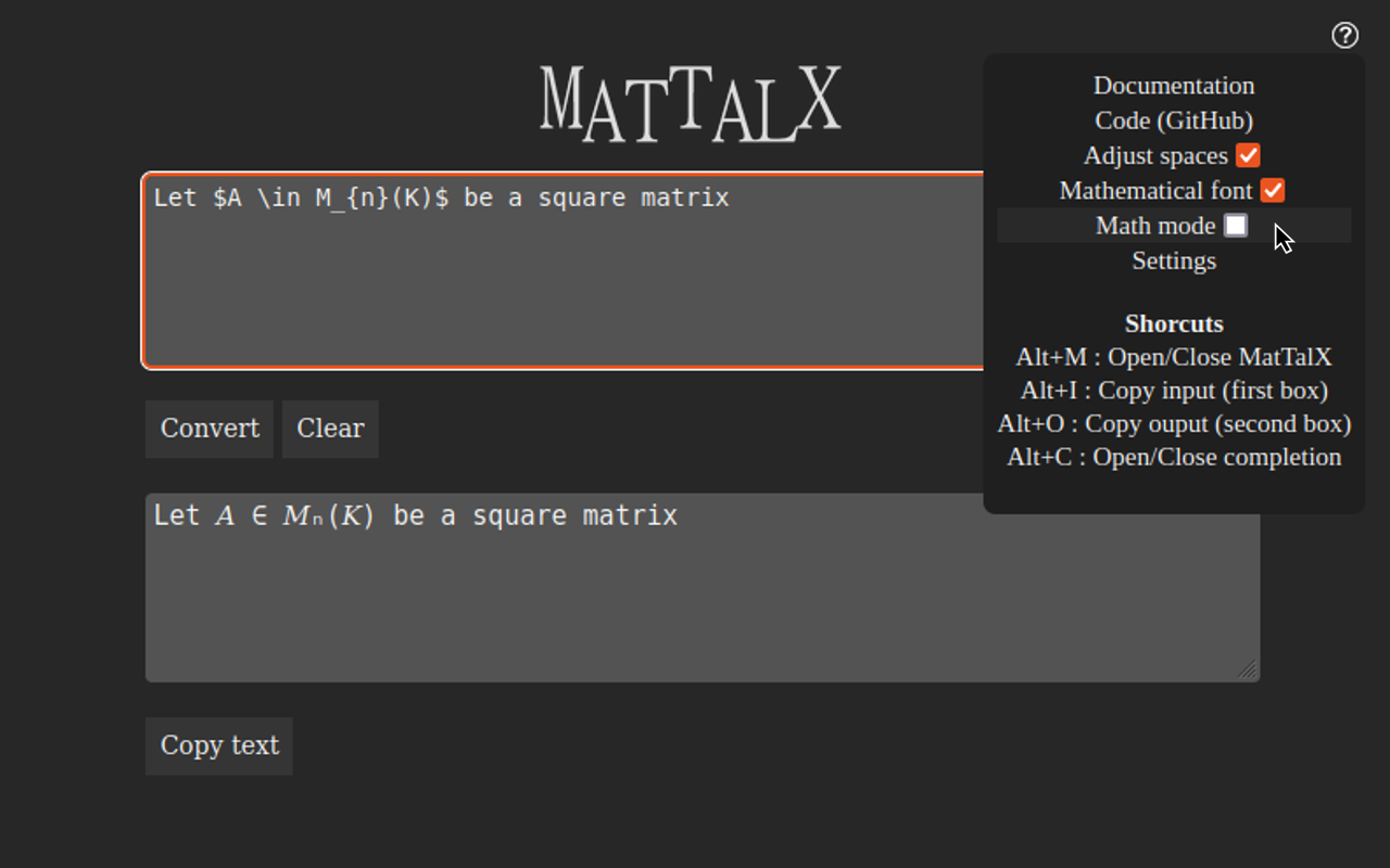 MatTalX - Write math symbols